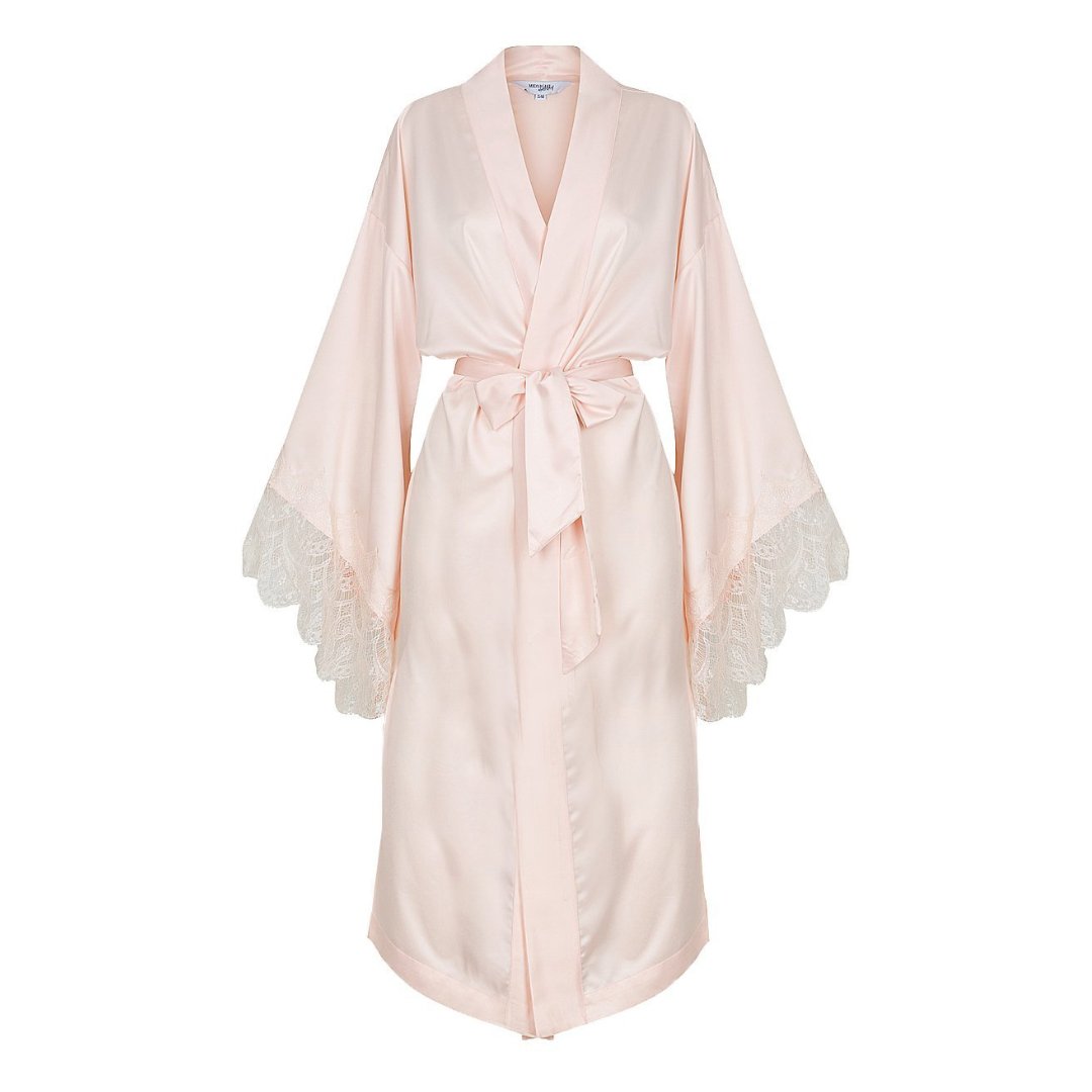 Satin Personalised Pink Lace Long Robe - Pink Lace Details – Midnight ...
