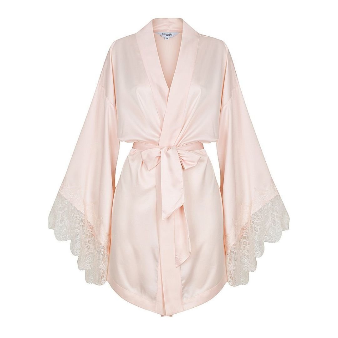 Satin Personalised Pink Lace Short Robe - Pink Lace Details – Midnight ...
