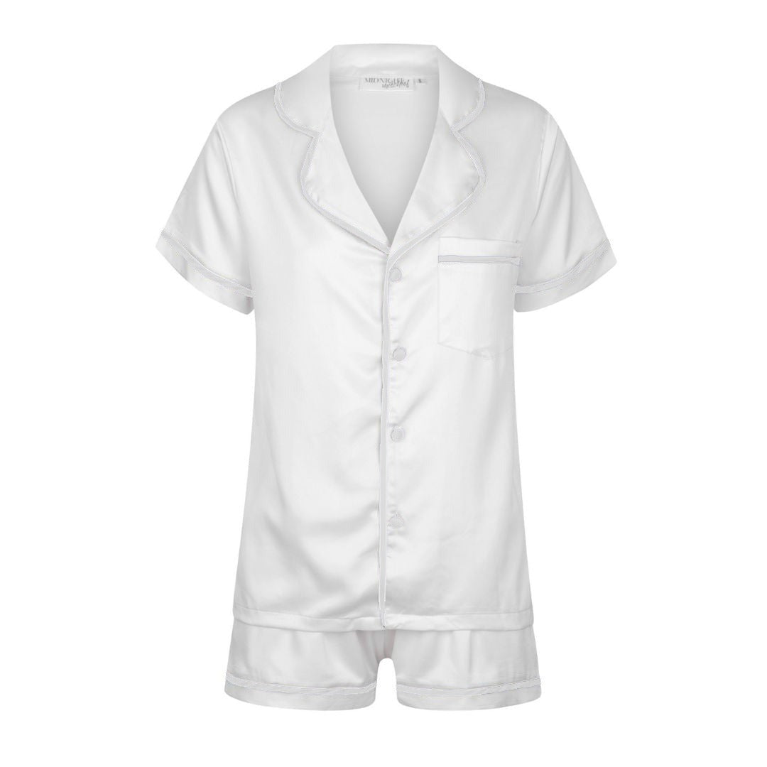 Satin Personalised Pyjama Set - Short Sleeve White/White – Midnight ...