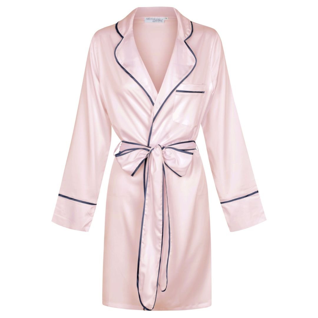 Satin Signature Personalised Robe - Pink/Navy – Midnight Mischief Sleepwear